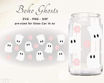 Boho Ghost Halloween Full Wrap Cutting File for Libbey 16oz Beer Can ...
