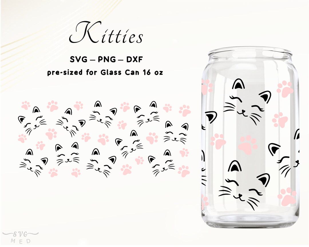 Cat Svg Wrap Cat Glass Wrap Cat Face Svg Wrap For Glass Cup Wrap For 16oz Cup Cat Libbey Wrap