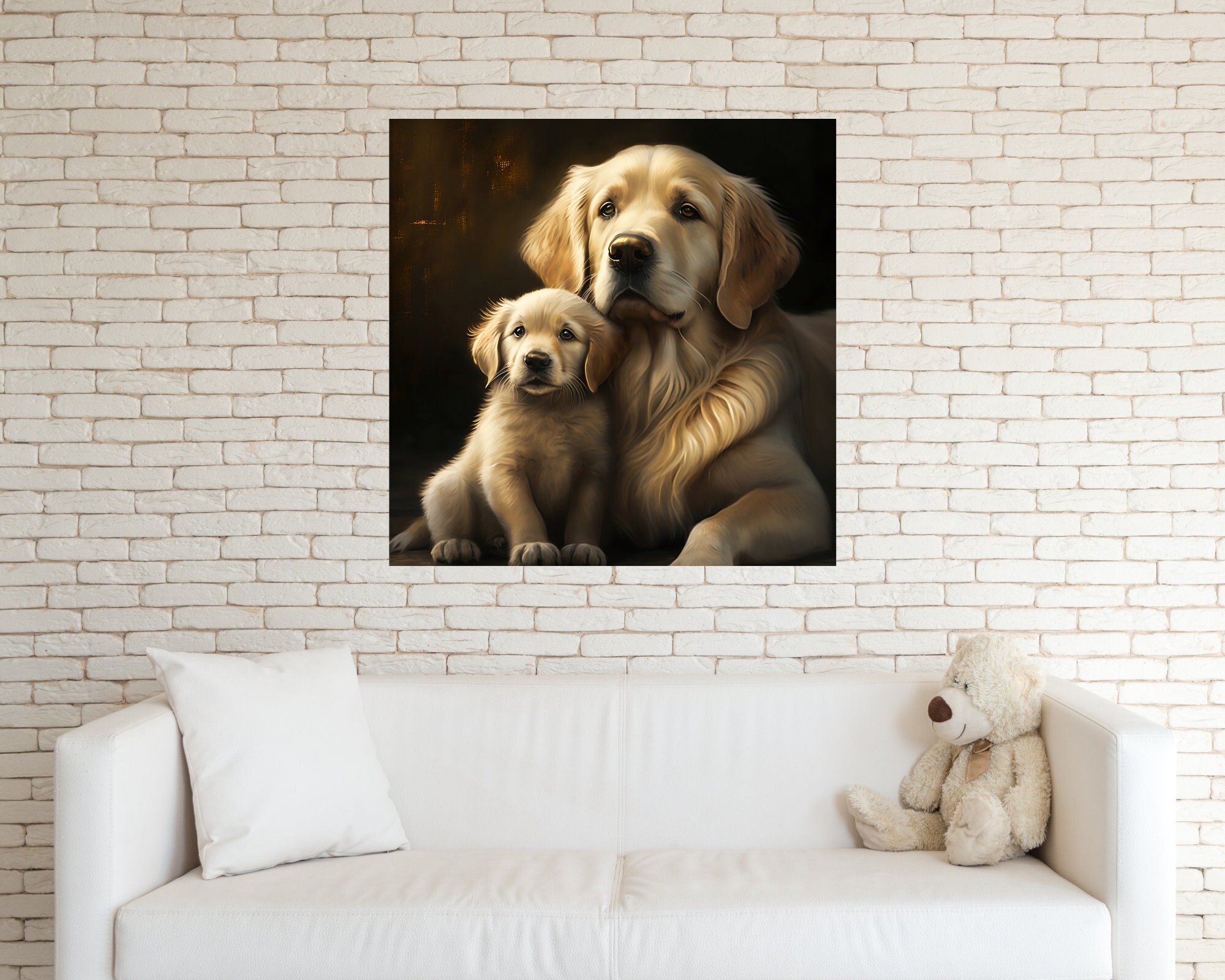 Cute Golden Retriever Mom and Puppy Digital Wall Art Printable Mother’s ...
