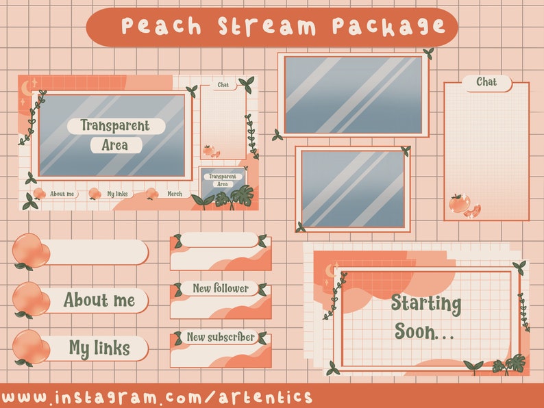 Cute Chibi Kawaii Peach Streaming Overlay Package – Custom Discord ...