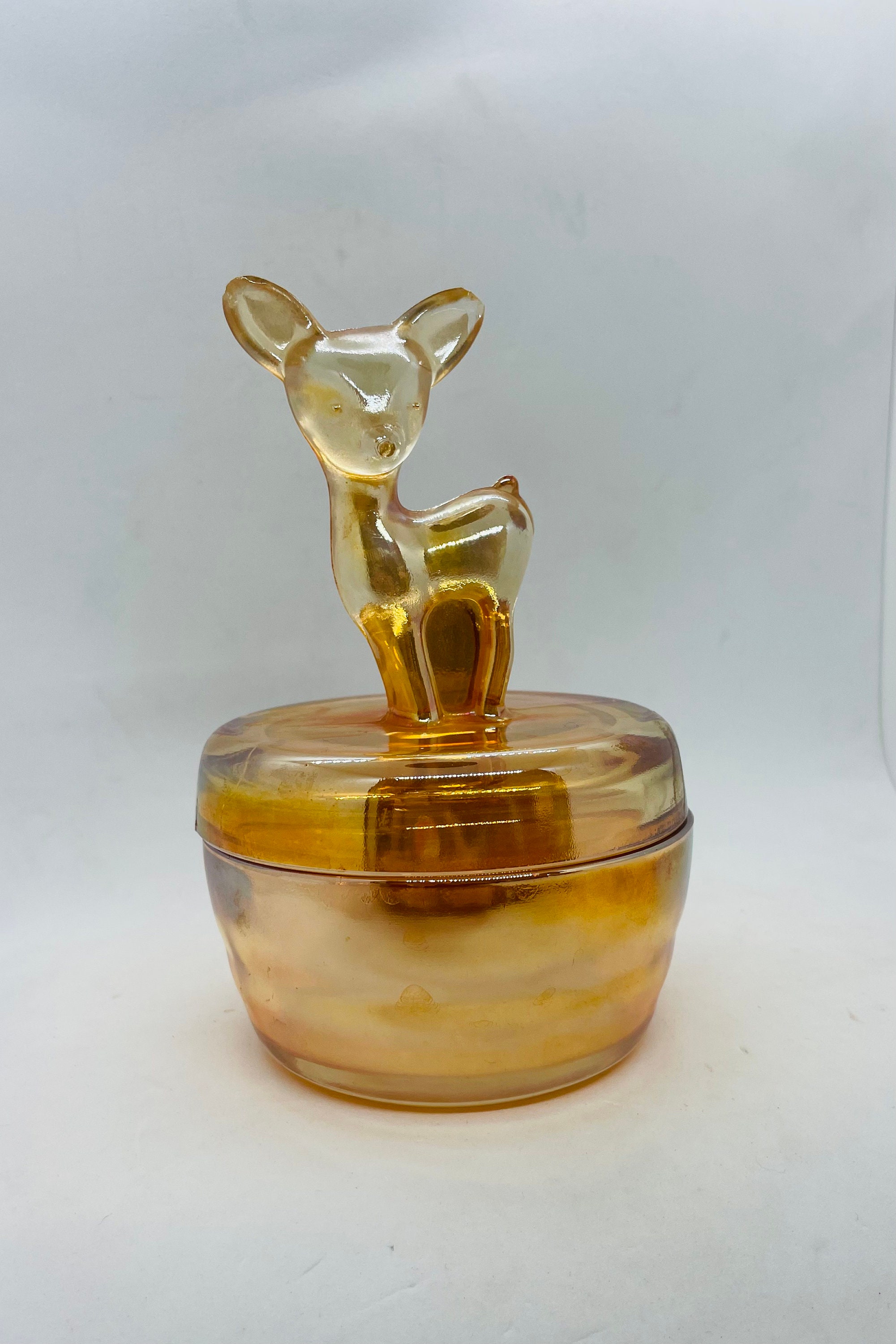 Carnival Glass Jeanette Deer/fawn Trinket Dish 1940's Powder Box ...