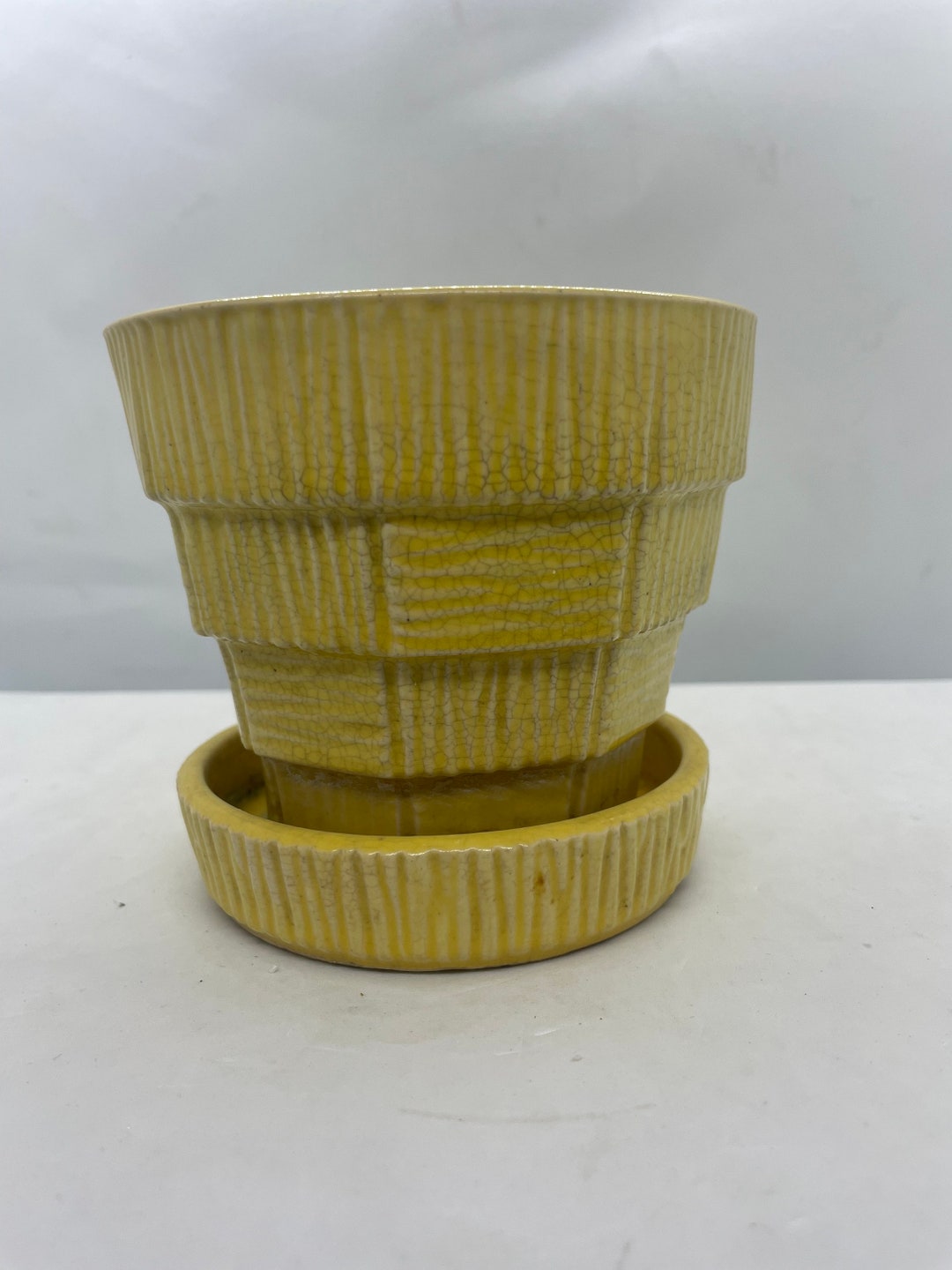 MCCOY Planter, Yellow Basket Weave, With Attached Base 4.5in - Etsy