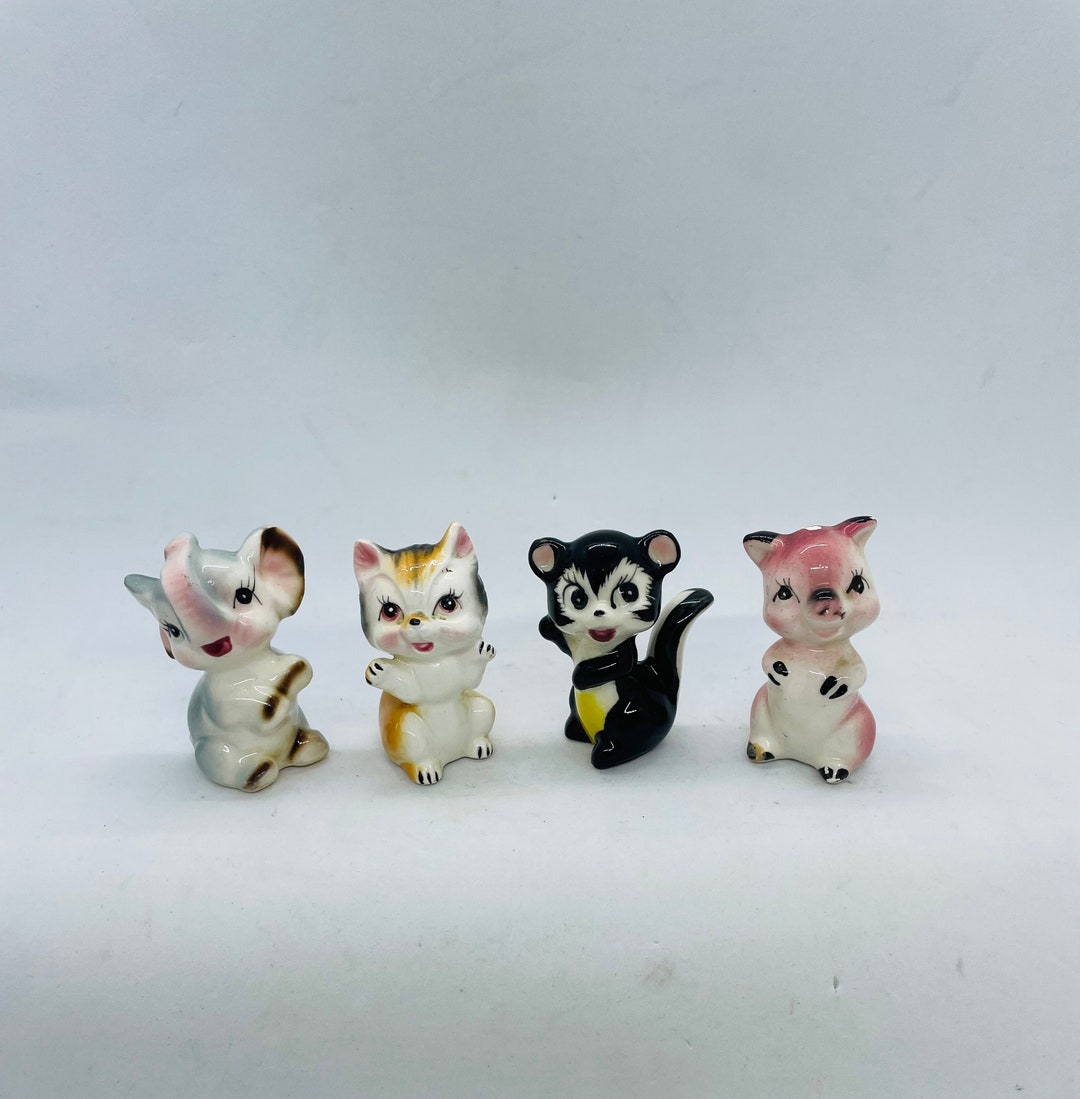 Made in Japan, Set of 4 Porcelain Animals: Pig, Skunk, Kitten, Elephant ...