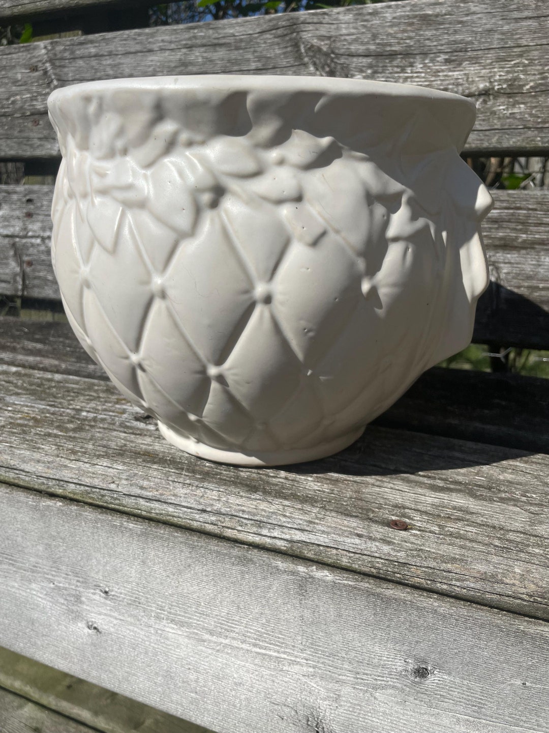 Large Mccoy Plant Pot, White With Quilted Detail, 9 Diameter - Etsy