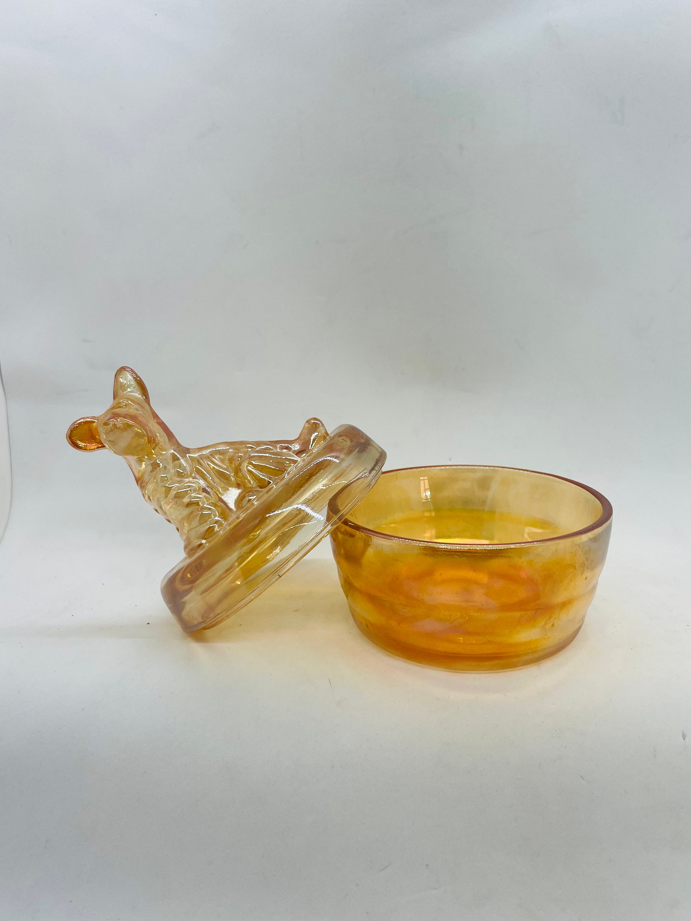 Carnival Glass Jeanette Scottie Dog Trinket Dish, 1940's Powder Box ...