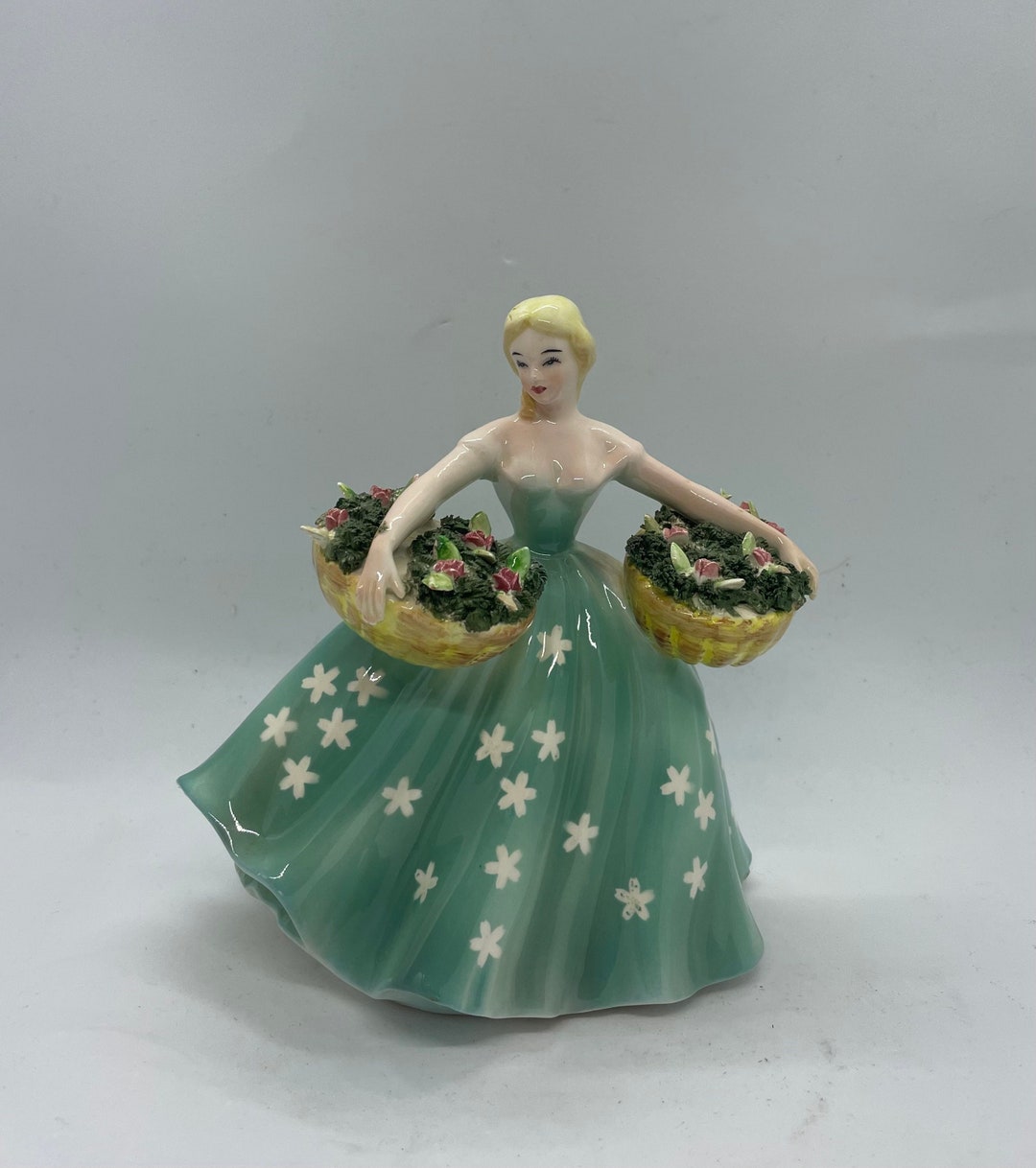 PLANTER Lady Holding Baskets of Flowers 1950's Ceramic - Etsy