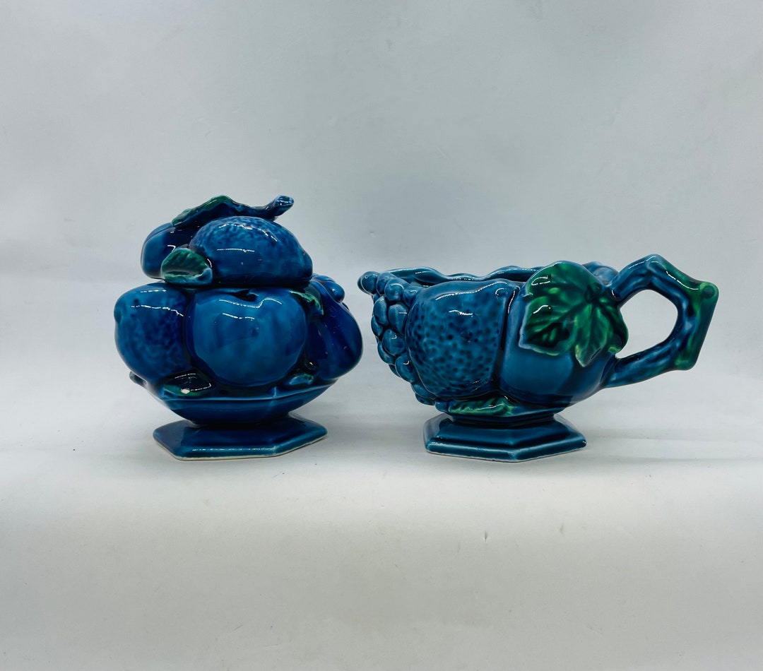 Blue Indigo 2 Piece Inarco Cream and Sugar Set With Lid, Made in Japan ...