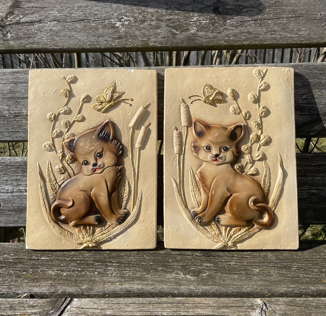 Large Pair of Kitten/cat Chalkware Wall Hangings - Etsy