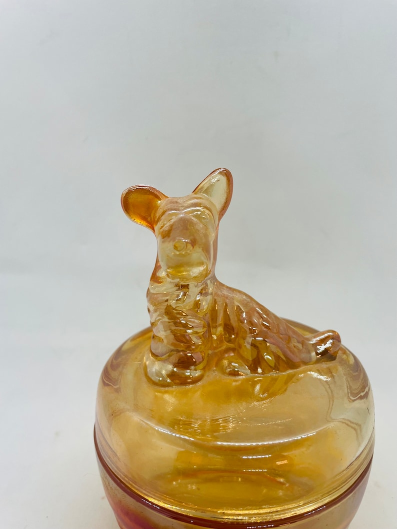 Carnival Glass Jeanette Scottie Dog Trinket Dish, 1940's Powder Box ...
