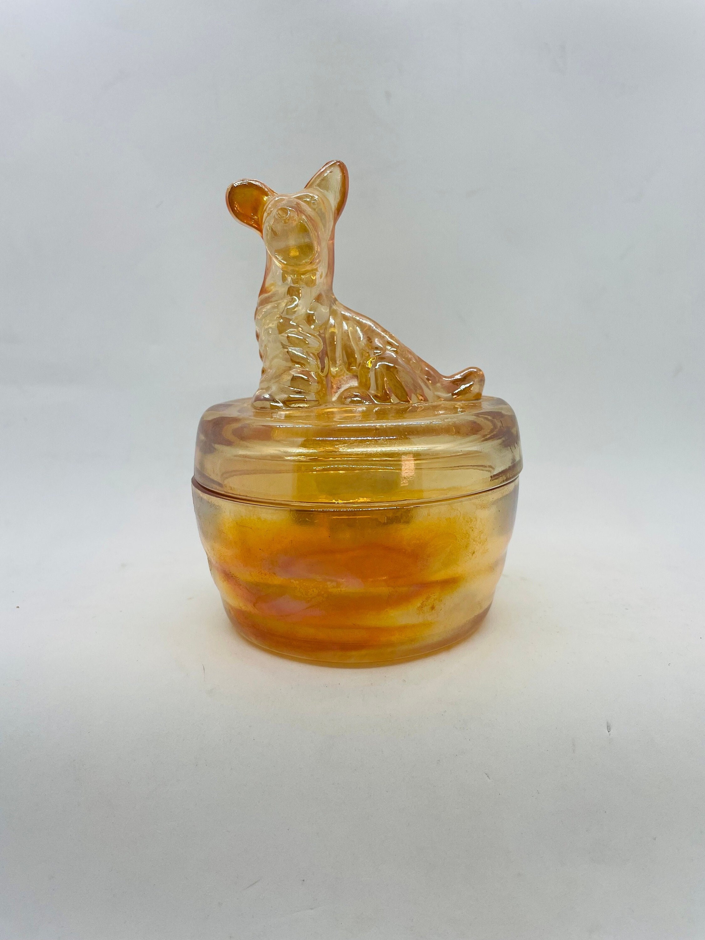 Carnival Glass Jeanette Scottie Dog Trinket Dish, 1940's Powder Box ...