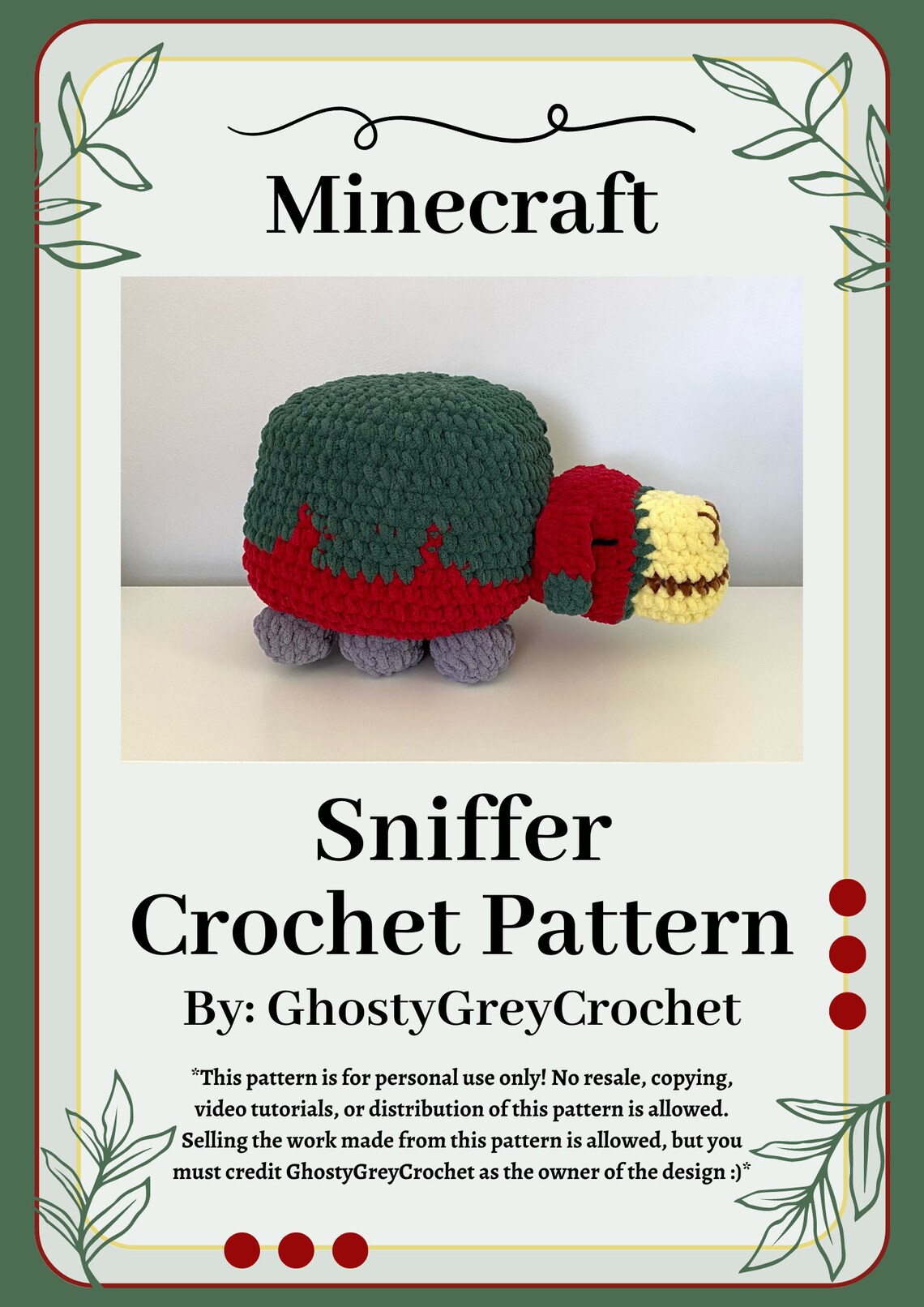 Minecraft Sniffer Crochet Pattern, Crochet Pattern, Sniffer Crochet ...