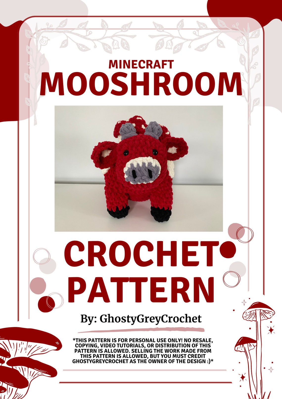 Minecraft Mooshroom Crochet Pattern, Minecraft Crochet Pattern, Crochet ...