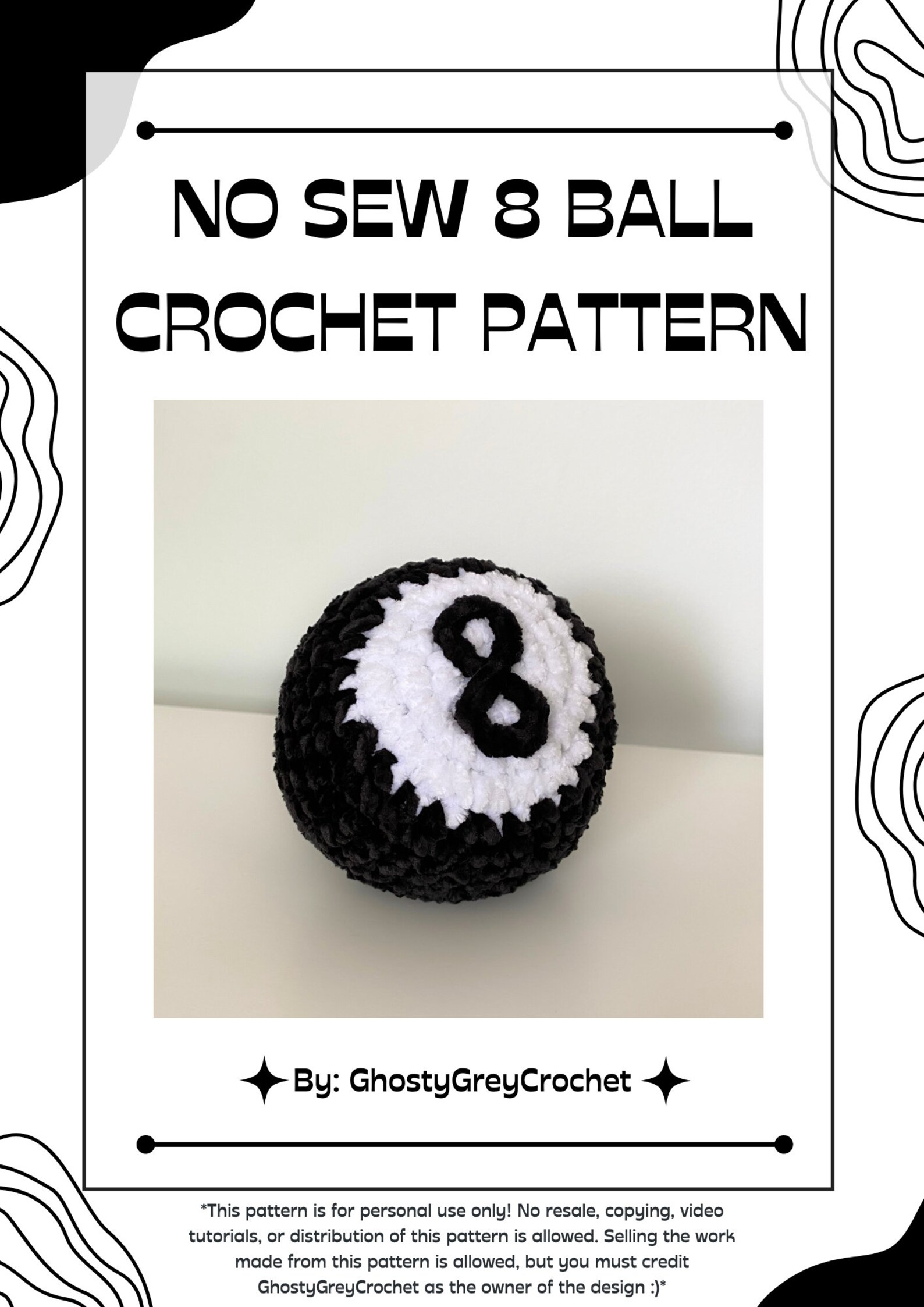No Sew Crochet 8 Ball Pattern, No Sew Crochet Pattern, 8 Ball, Pattern ...