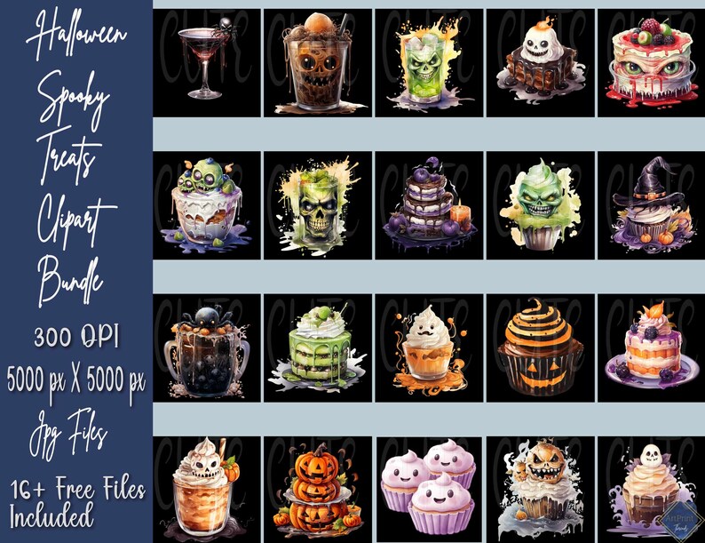 Halloween Desserts Drinks Clipart Bundle , Scary Gothic Watercolor ...