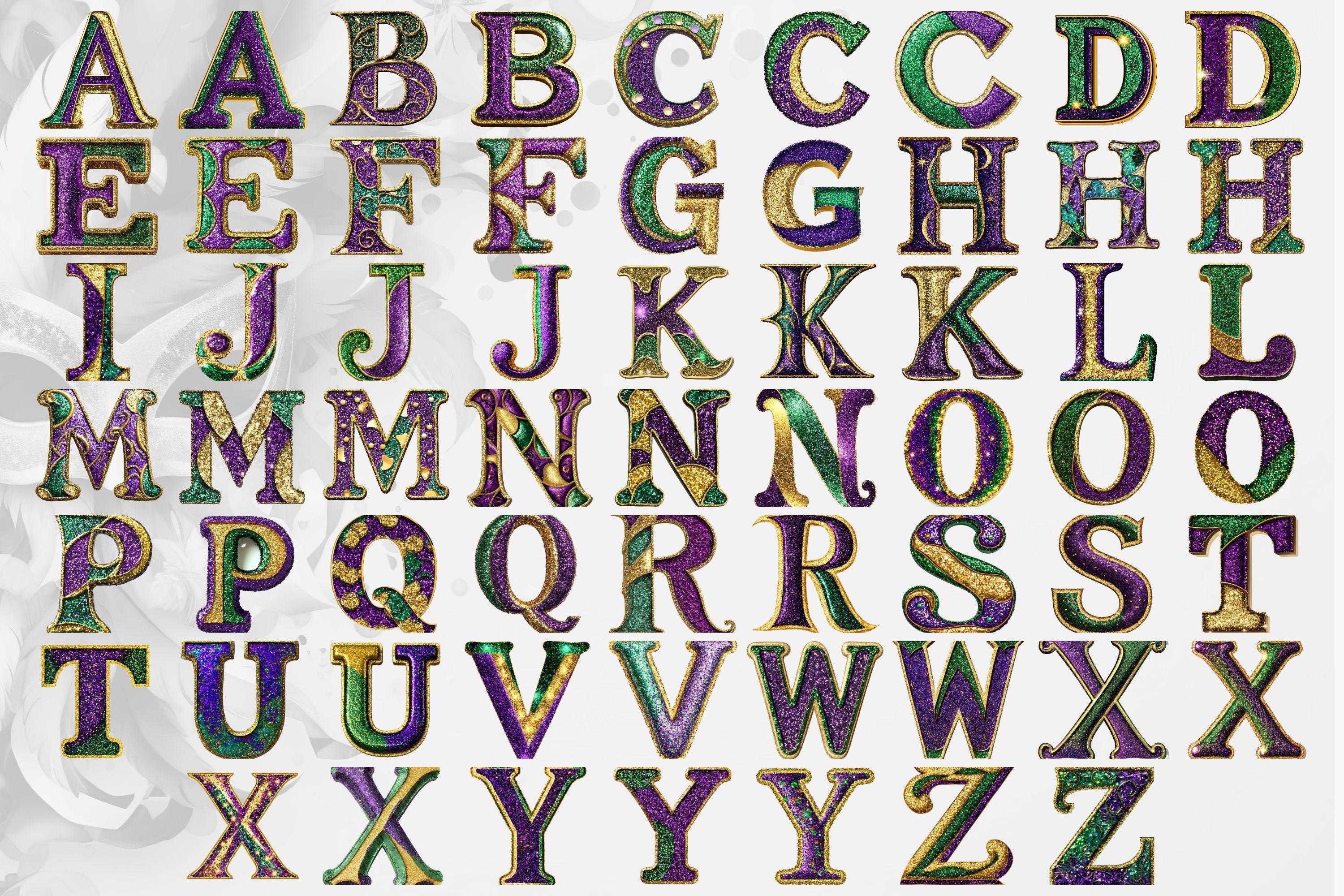 Mardi Gras Alphabet Clipart Sublimation Font , Decorative 3D Letters ...