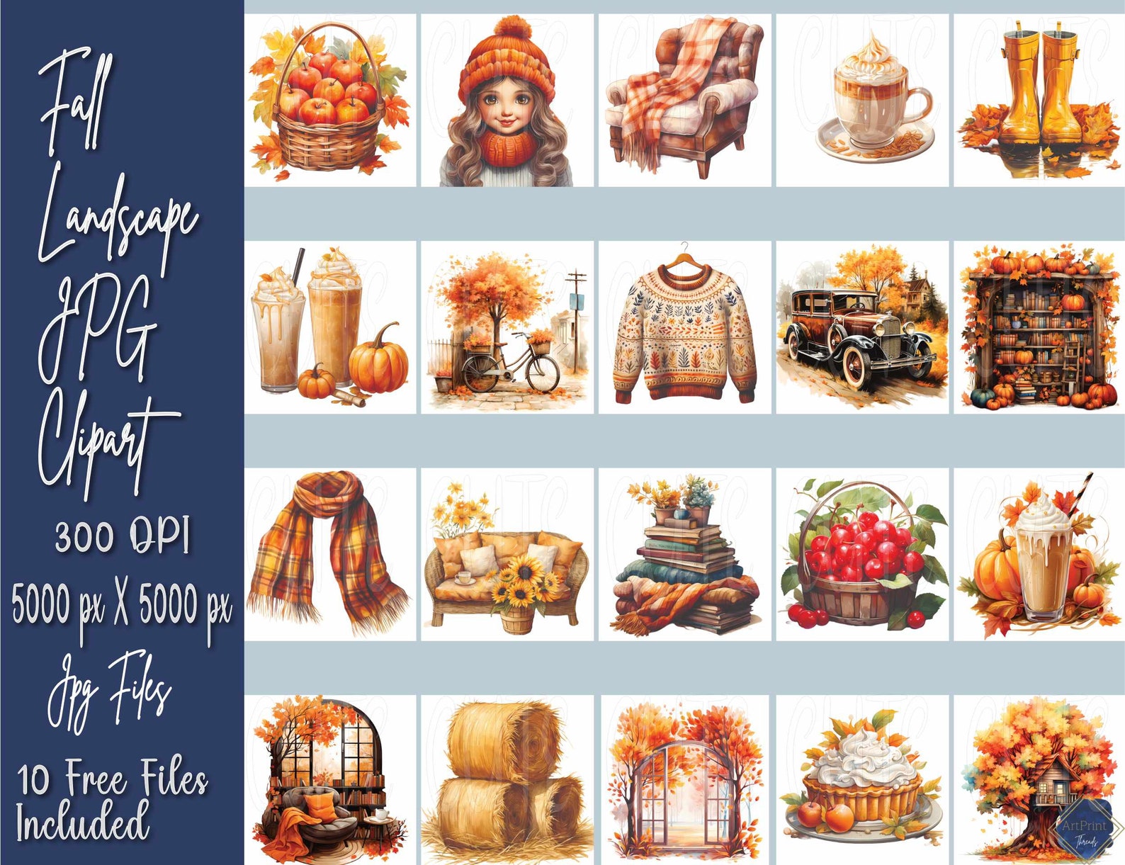 Fall Watercolor Clipart , Fall Png Bundle , Autumn Sublimation Clipart ...