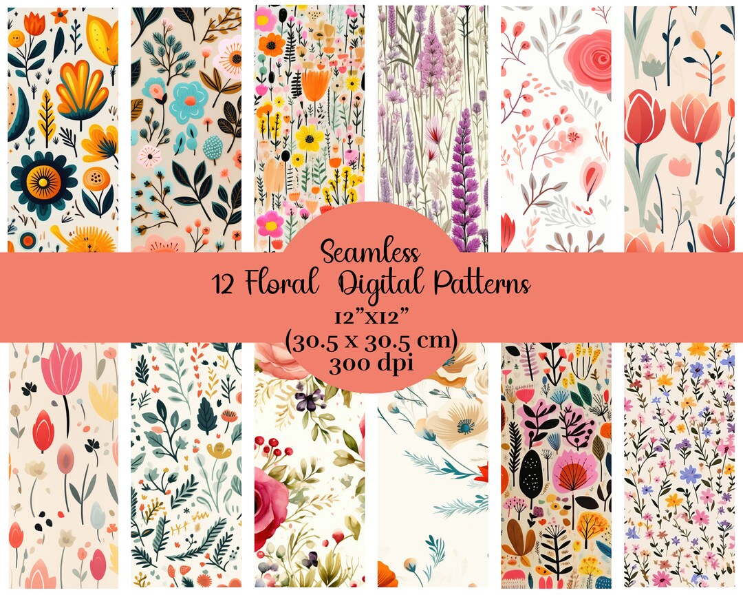 Floral Digital Paper, Wildflower Seamless Pattern, Floral Scrapbook ...