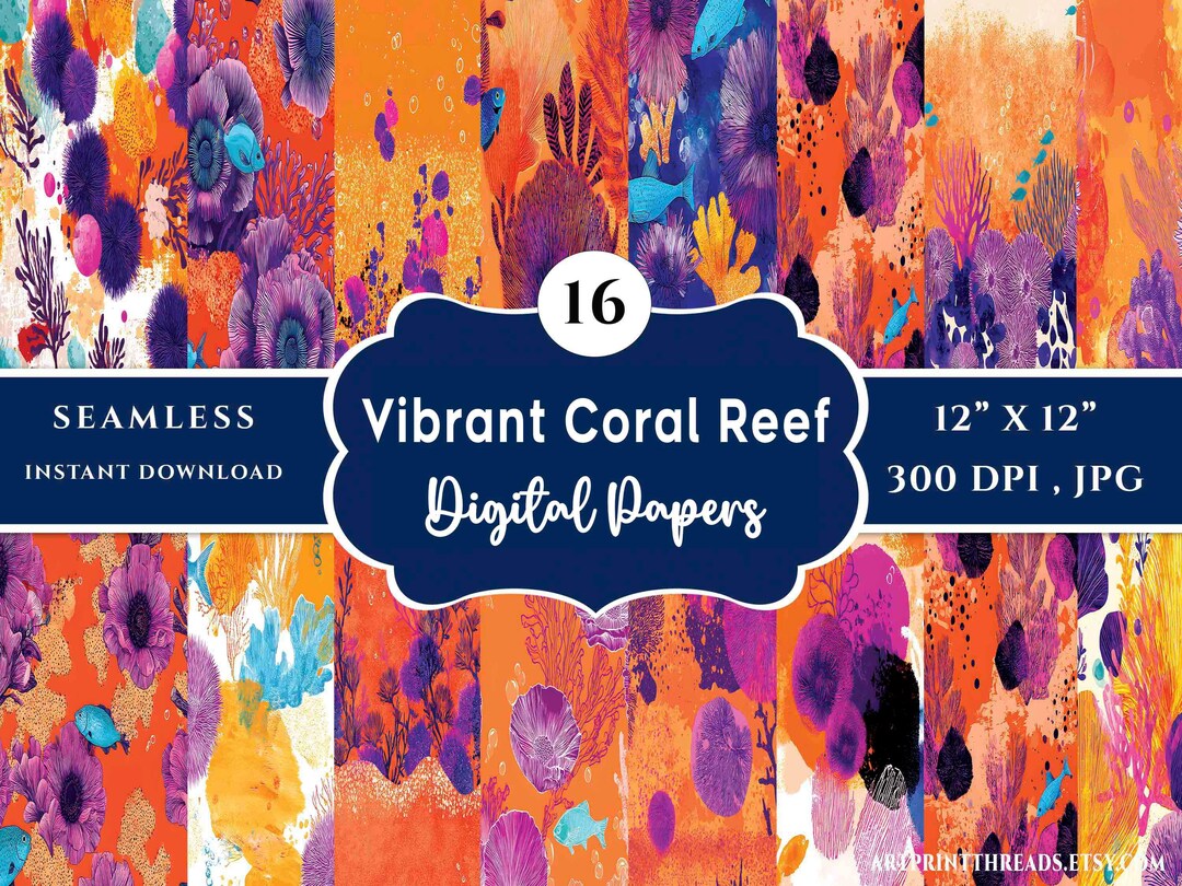 Coral Reef Pattern, Seamless Designs for Digital Scrapbooking, Instant ...