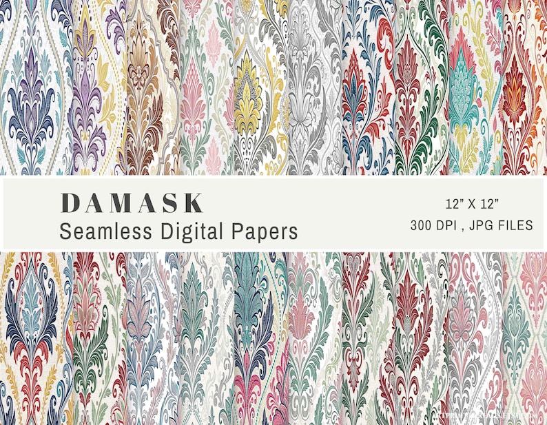 Damask Digital Paper, Vintage Patterns,, Chic Printable Patterns ...