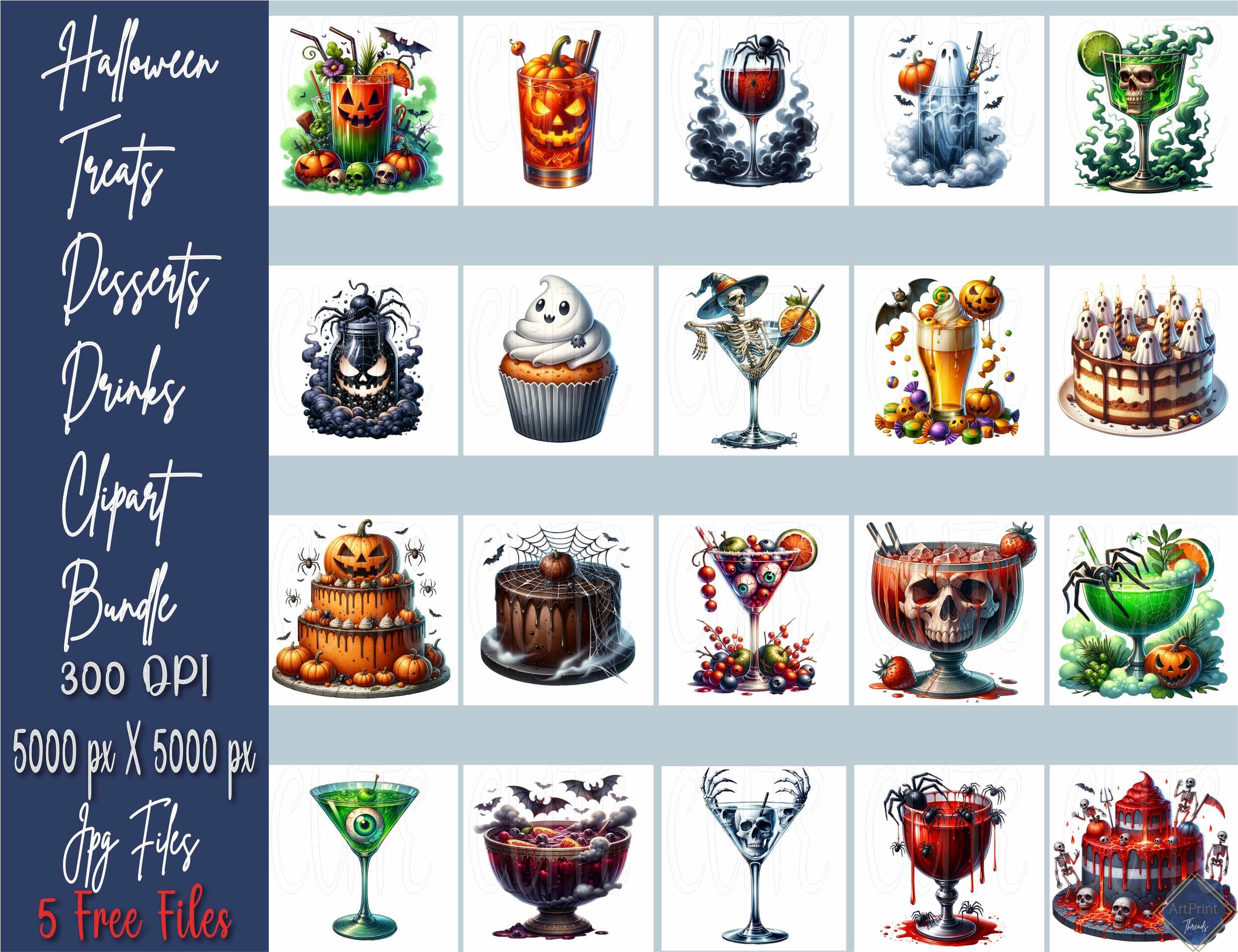 Halloween Desserts Drinks Clipart Bundle , Scary Gothic Watercolor ...