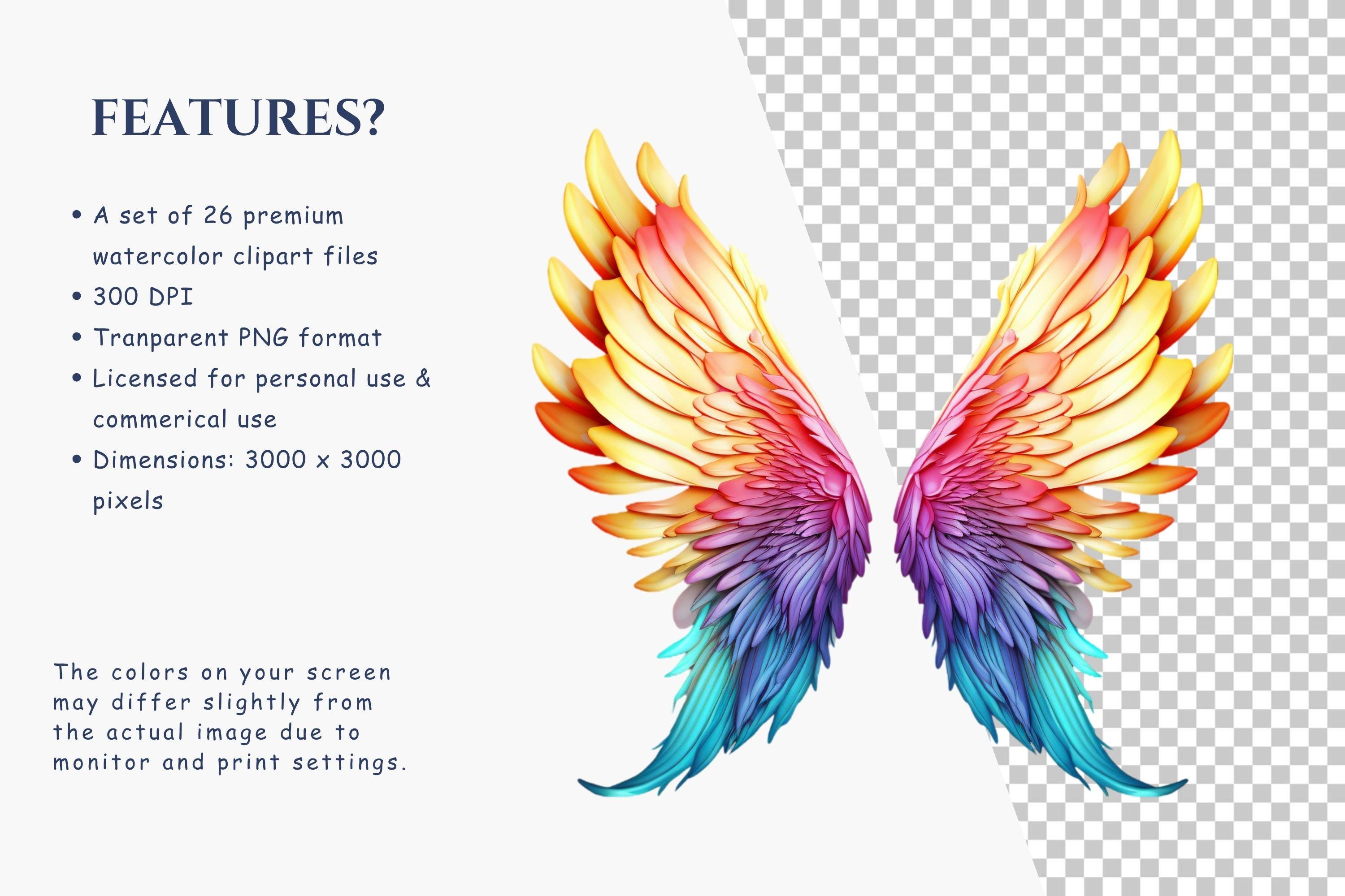 Magical Fairy Wings Clipart, Watercolor Angel Wing Clip Art, Pastel ...