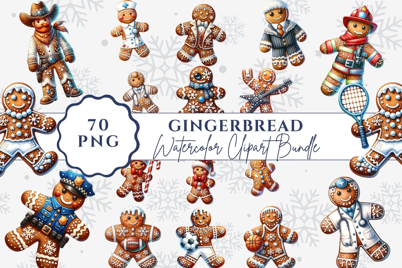 Cute Watercolor Gingerbread Png Clipart Bundle , Watercolor Christmas ...