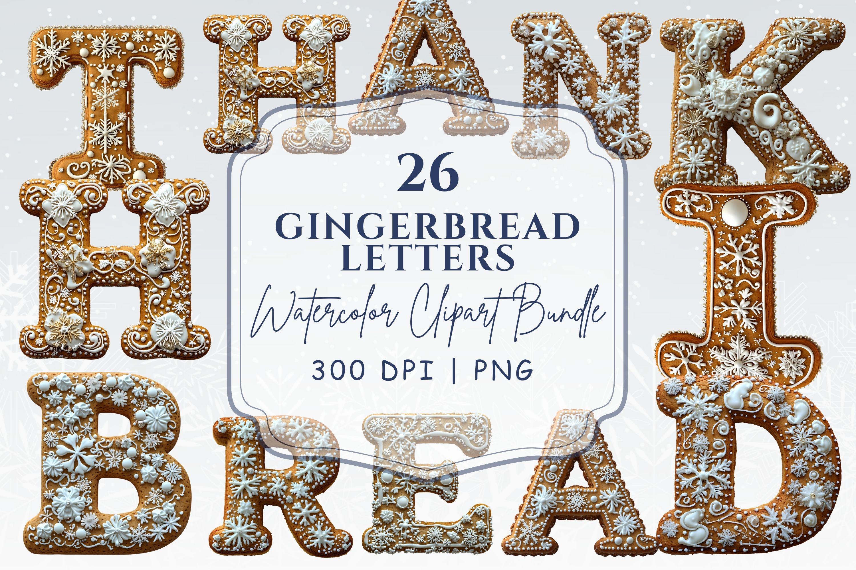 Gingerbread Alphabet Png Clipart Bundle , Watercolor Christmas Cookie ...
