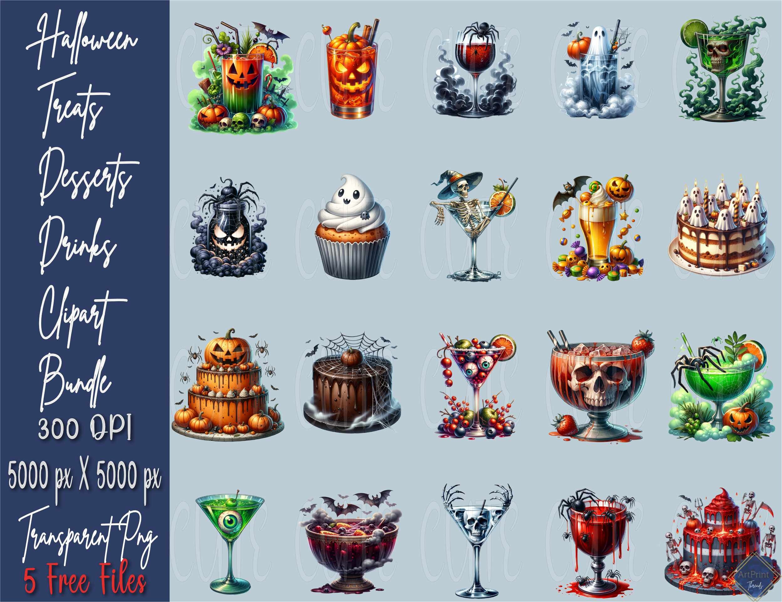 Halloween Desserts Drinks Clipart Bundle , Scary Gothic Watercolor ...