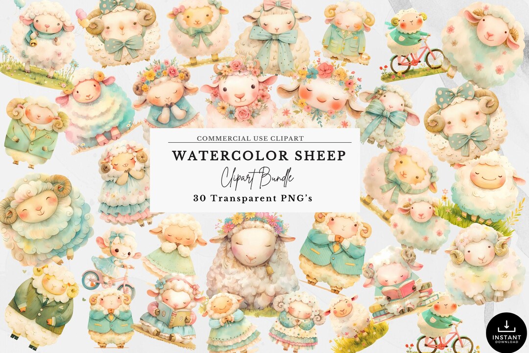 Watercolor Sheep Clipart , Cute Sheep Art for Nursery Decor ...