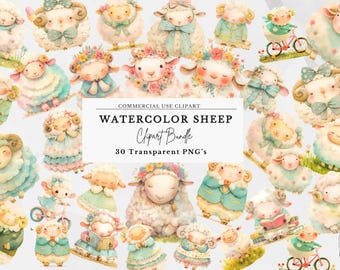 Watercolor Sheep Clipart / Farm Animal / PNG Files / Instant Download ...