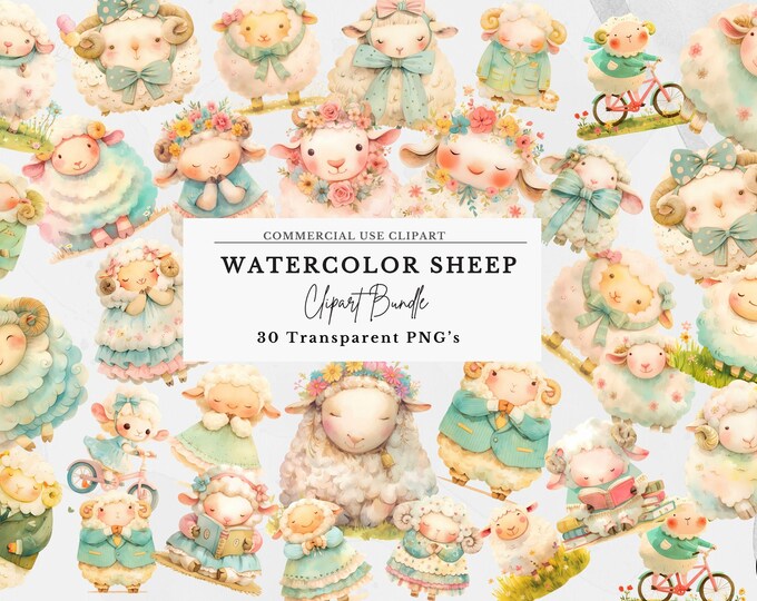 Watercolor Sheep Clipart / Farm Animal / PNG Files / Instant Download ...
