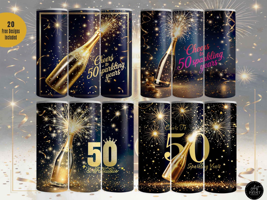 Fifty and Fabulous Tumbler Wrap PNG Bundle, 50th Birthday Tumbler Wrap ...