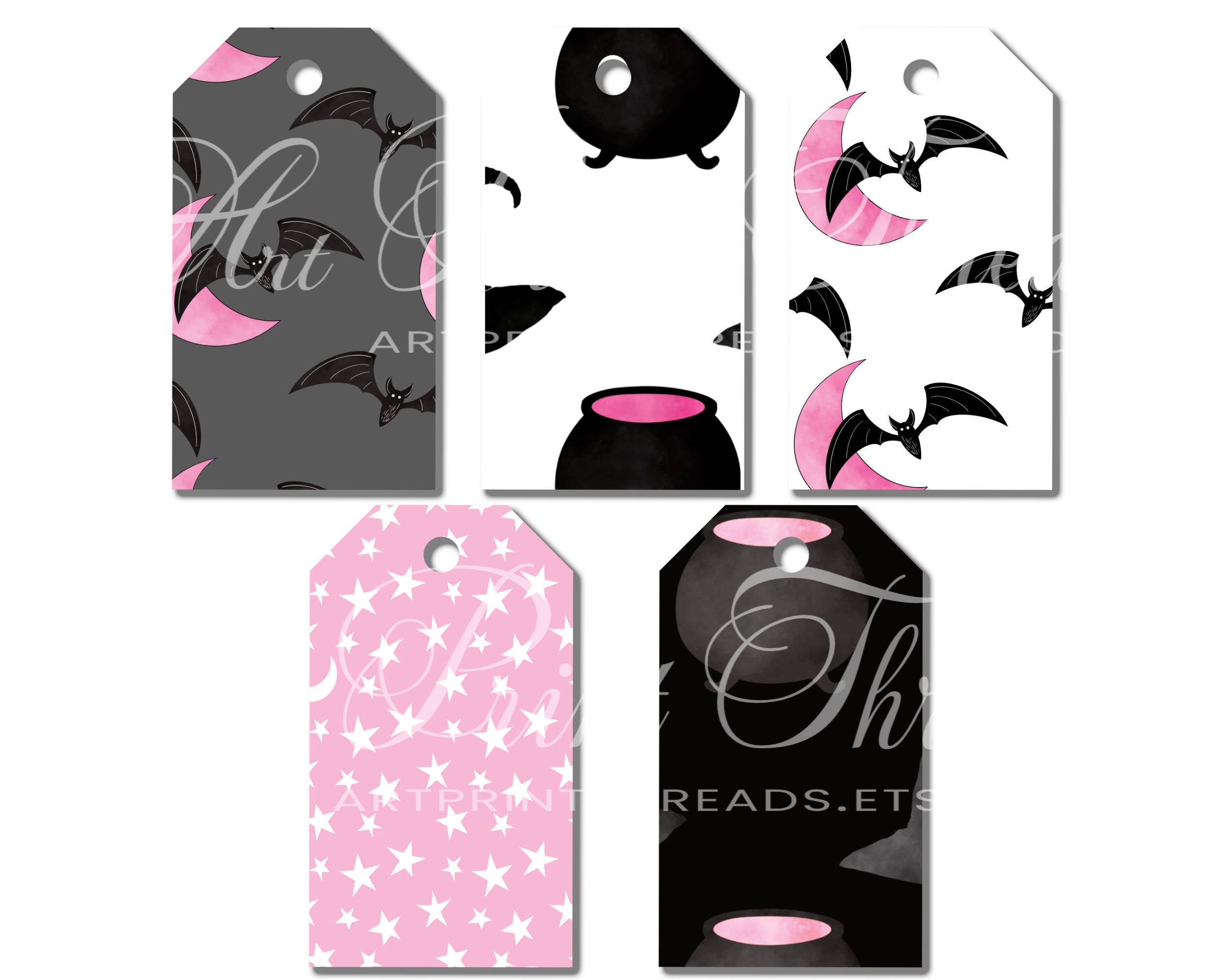 Pink Halloween Gift Tags, Printable Girly Birthday Party Favors ...