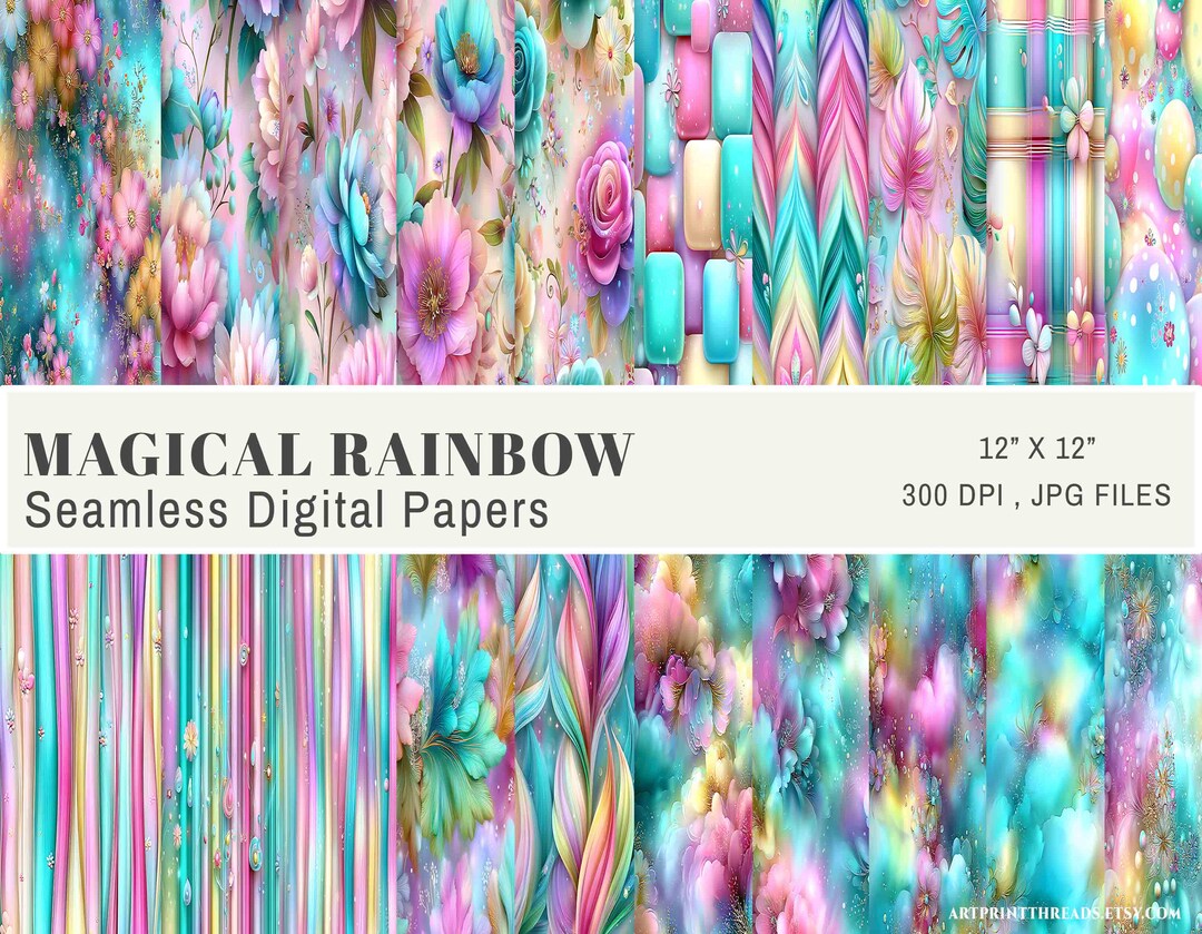 Rainbow Floral Digital Paper Pack, Seamless Flower Pattern (digital ...