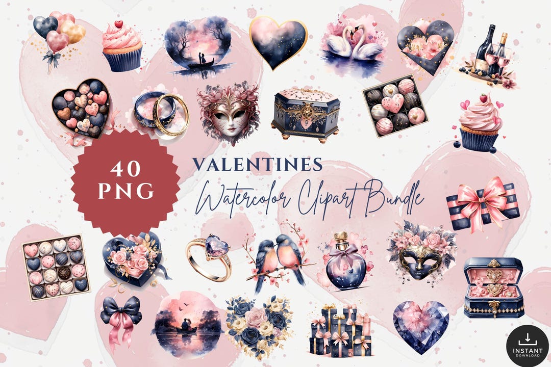 Watercolor Valentines Day Clipart , Cute Romantic Clipart, Valentine ...