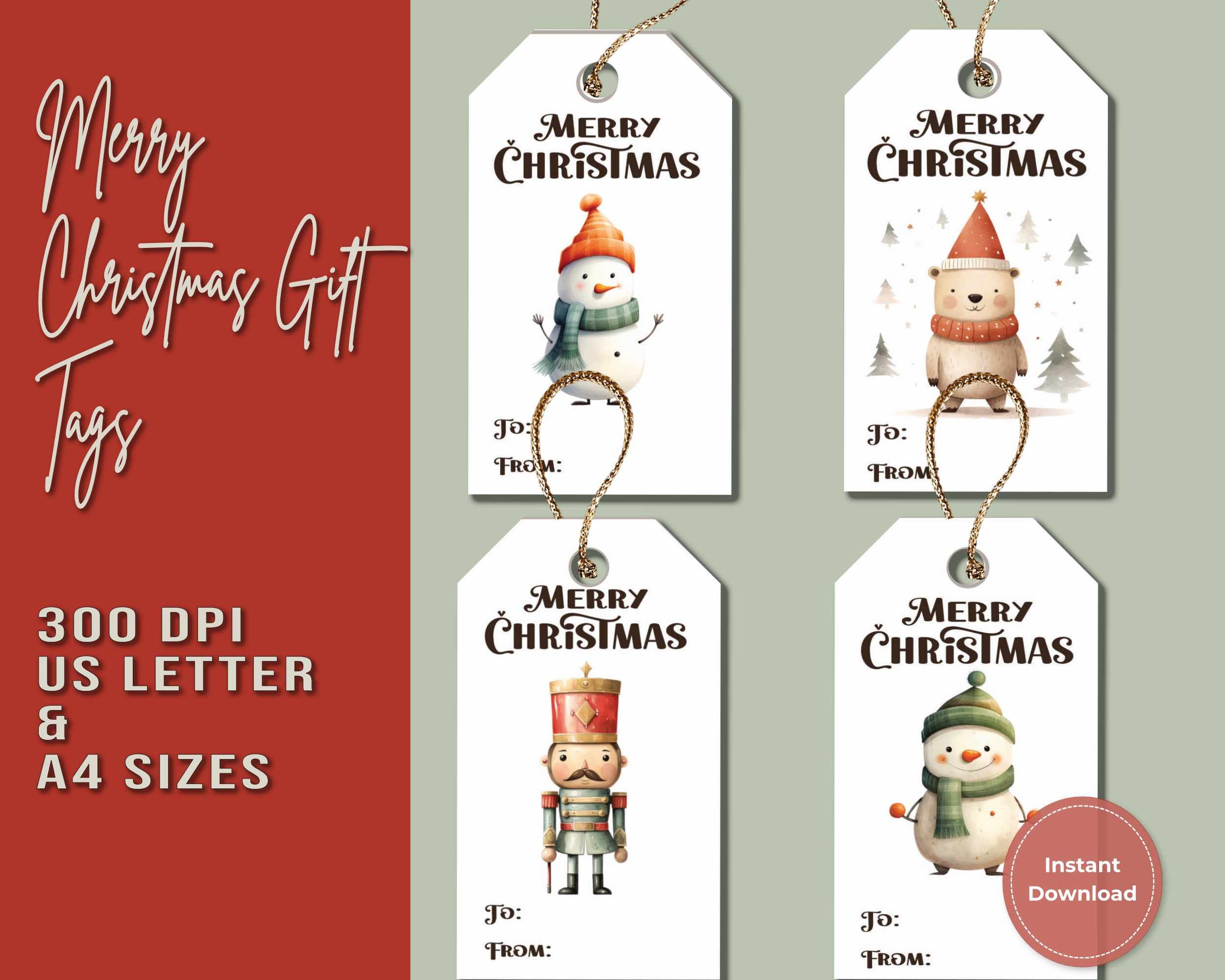 Merry Christmas Gift Tag, Printable Christmas Gift Tags, Holiday Gift ...