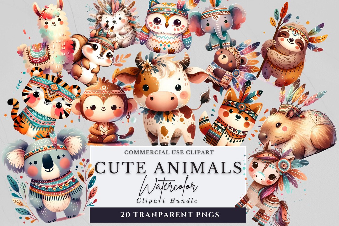 Cute Animals PNG Clipart Bundle Whimsical Safari Animals Sublimation ...