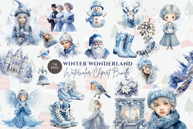 Winter Wonderland Clipart , Watercolor Christmas Clipart , Blue ...