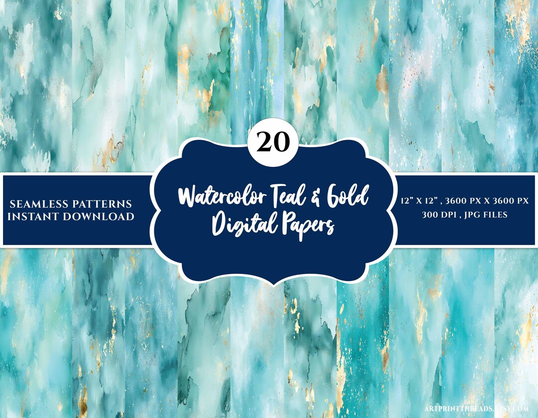 Watercolor Teal Color Splash Png , Digital Watercolor Background Papers ...