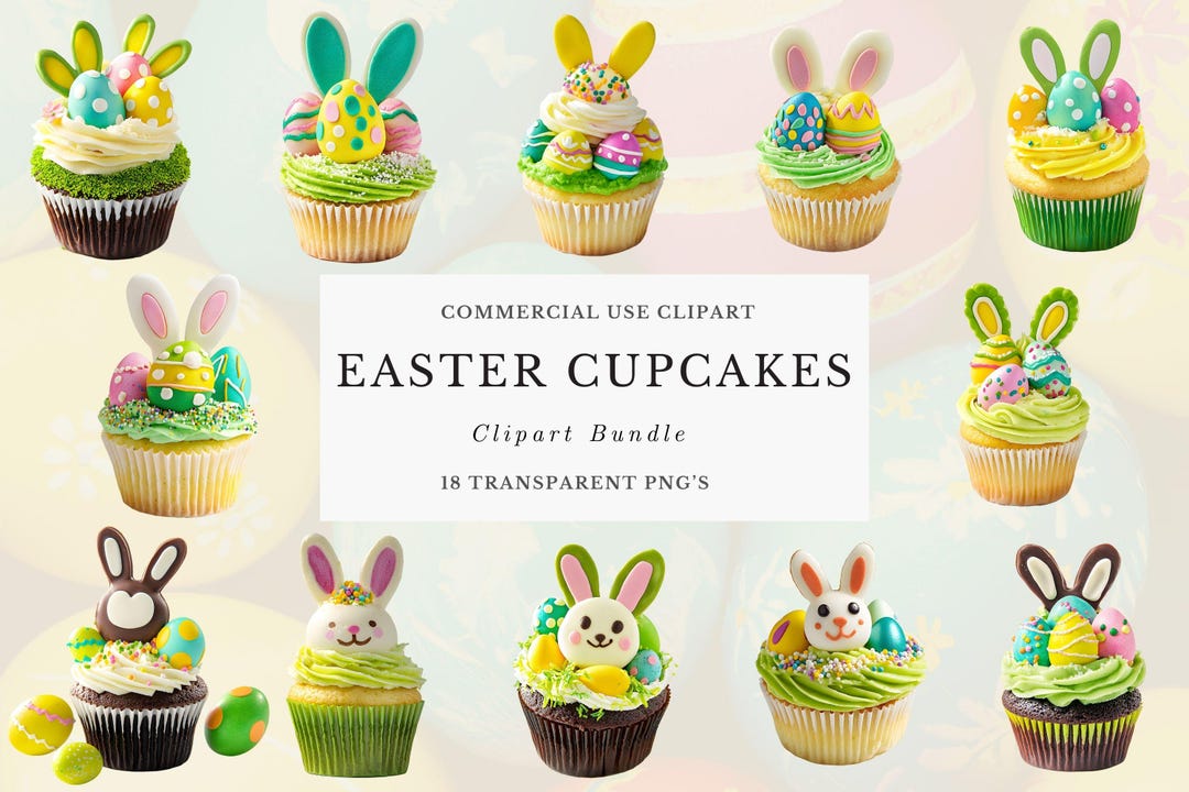 Easter Cupcakes Clipart, Cute PNG Graphics for Baking, Digital Download ...