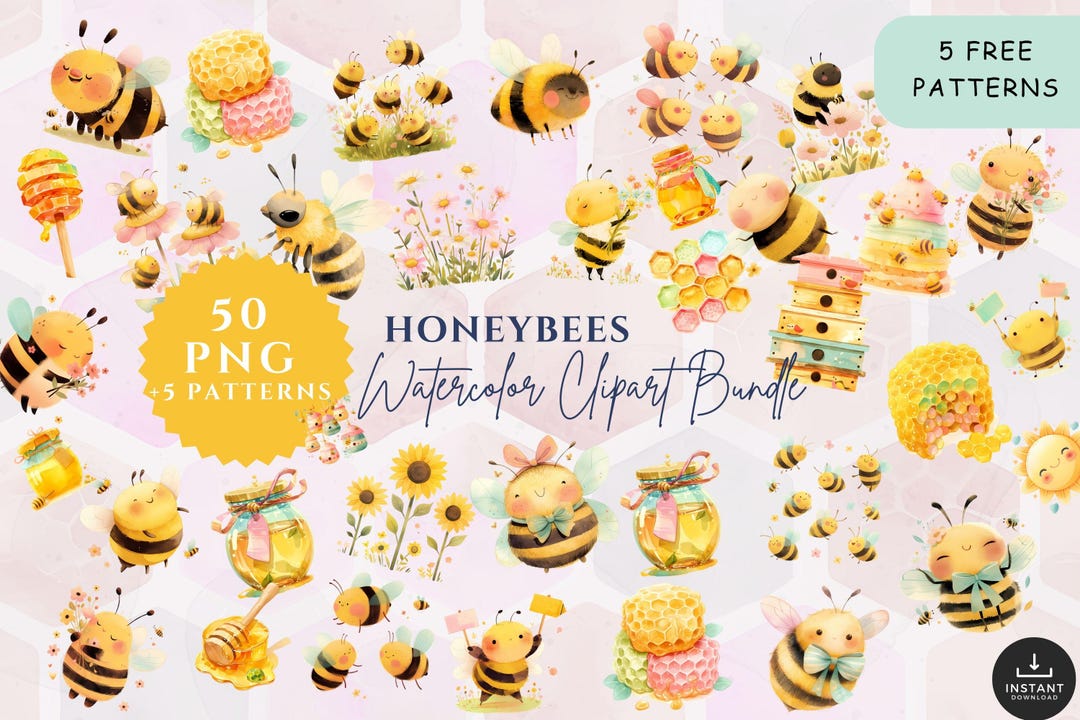 Watercolor Honeybee Clipart, Honey Bumblebee Jar Png , Spring Garden ...