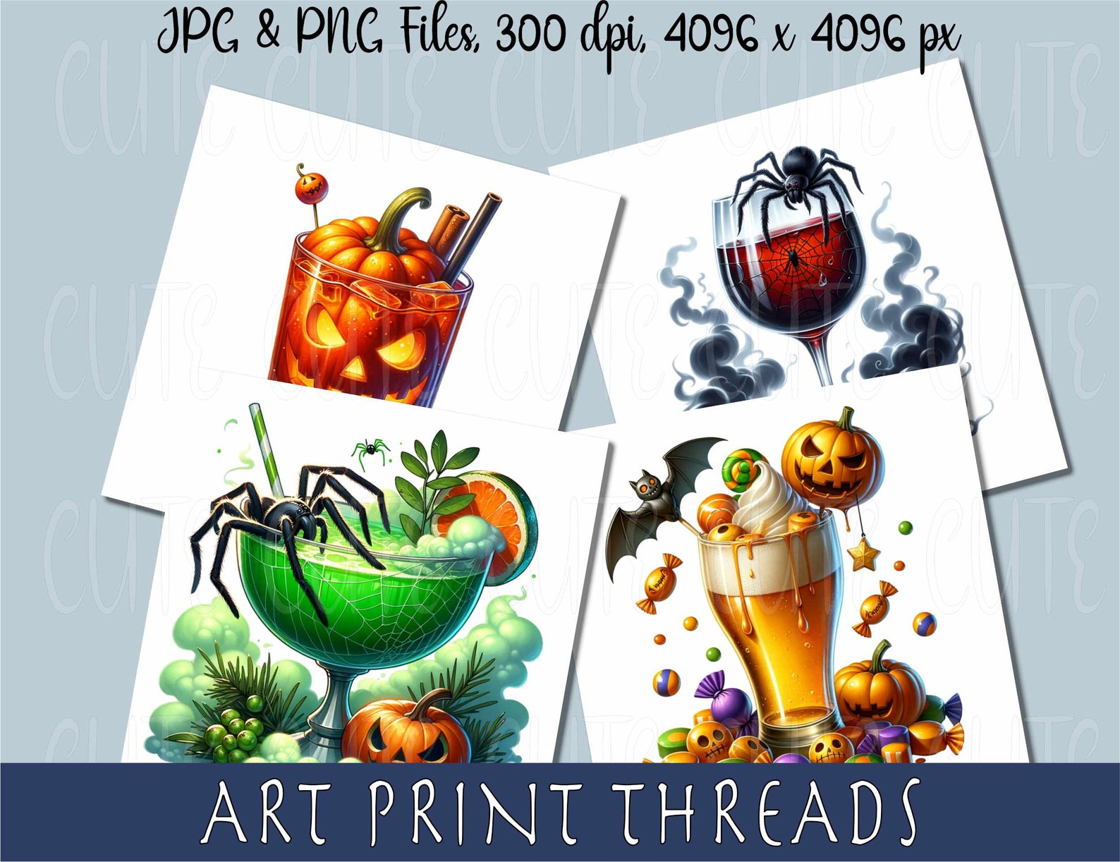 Halloween Desserts Drinks Clipart Bundle , Scary Gothic Watercolor ...