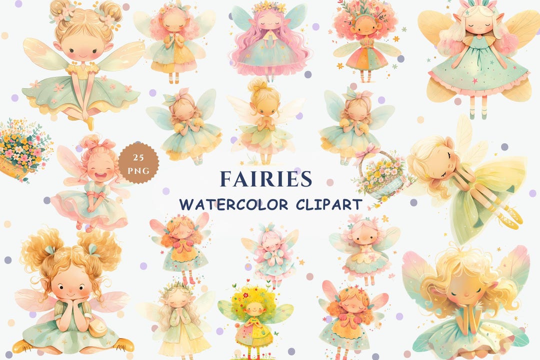 Pink Fairy Clipart Bundle, Watercolor Fairies for Baby Shower & Nursery ...
