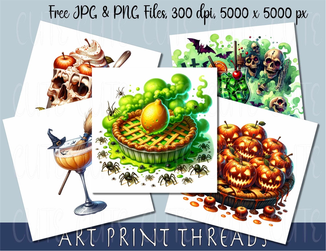Halloween Desserts Drinks Clipart Bundle , Scary Gothic Watercolor ...