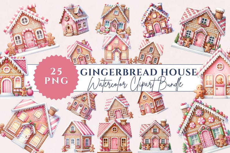 Cute Pink Watercolor Gingerbread House Png Clipart , Pastel Christmas ...