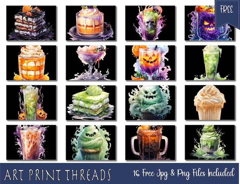 Halloween Desserts Drinks Clipart Bundle , Scary Gothic Watercolor ...