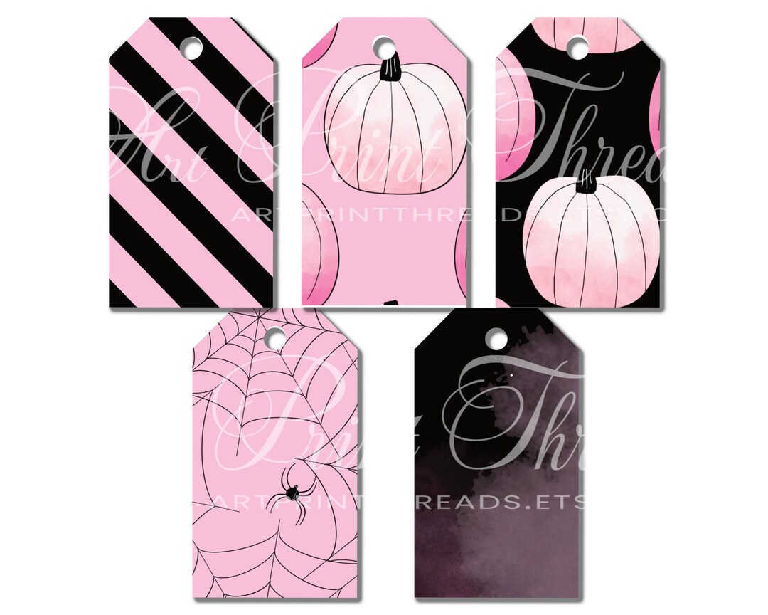 Pink Halloween Gift Tags, Printable Girly Birthday Party Favors ...