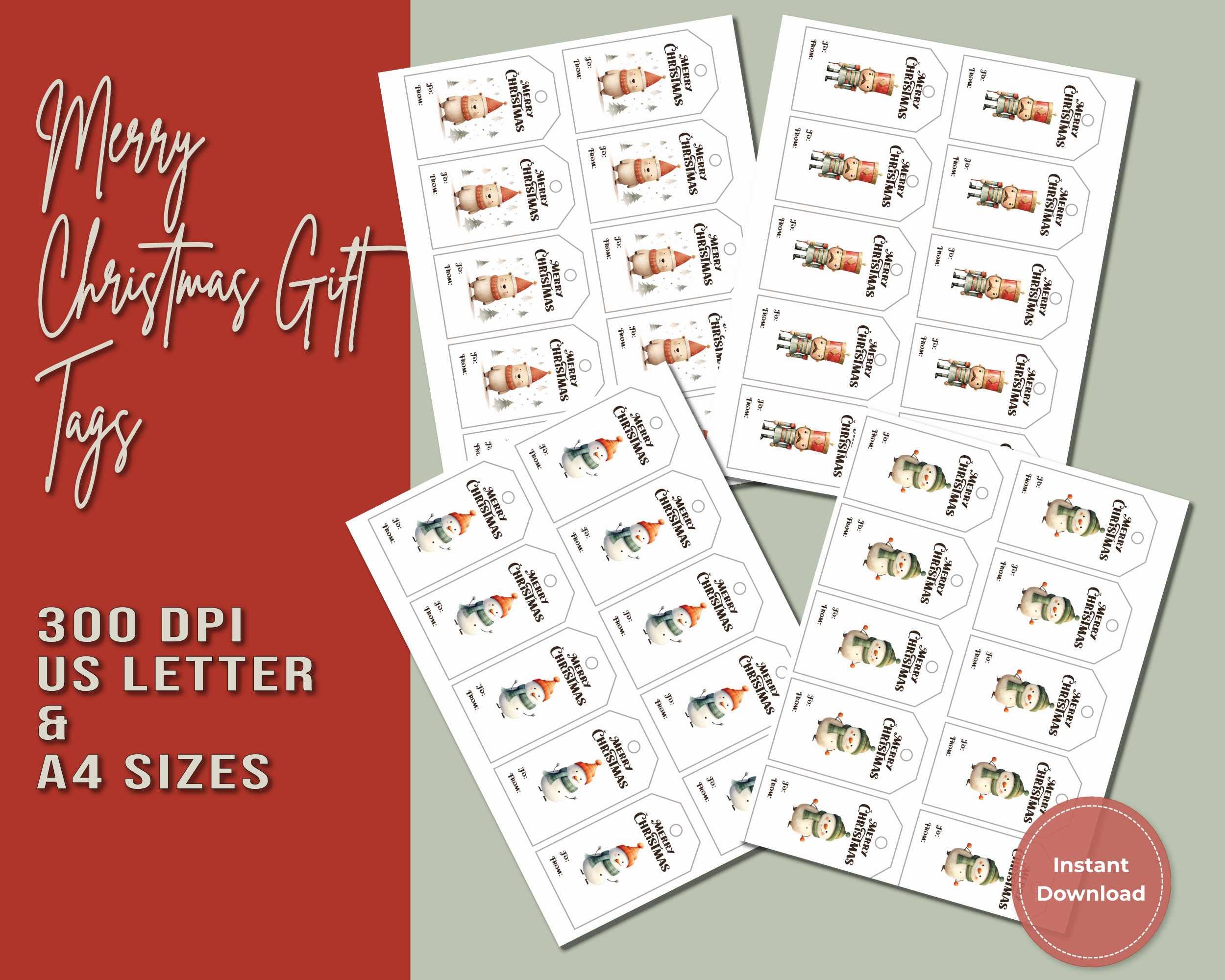 Merry Christmas Gift Tag, Printable Christmas Gift Tags, Holiday Gift ...