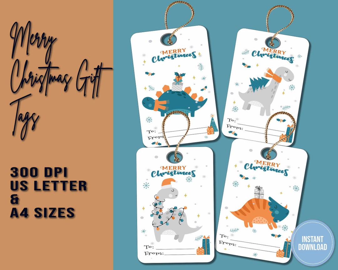 Printable Dinosaur Christmas Gift Tags Holiday Gift Tags - Etsy