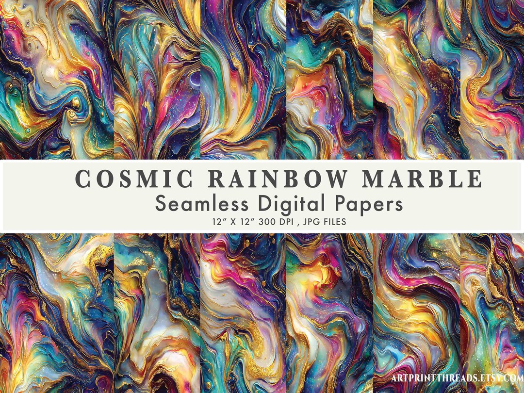 Rainbow Marble Galaxy Digital Paper: Gold Glitter Alcohol Ink ...
